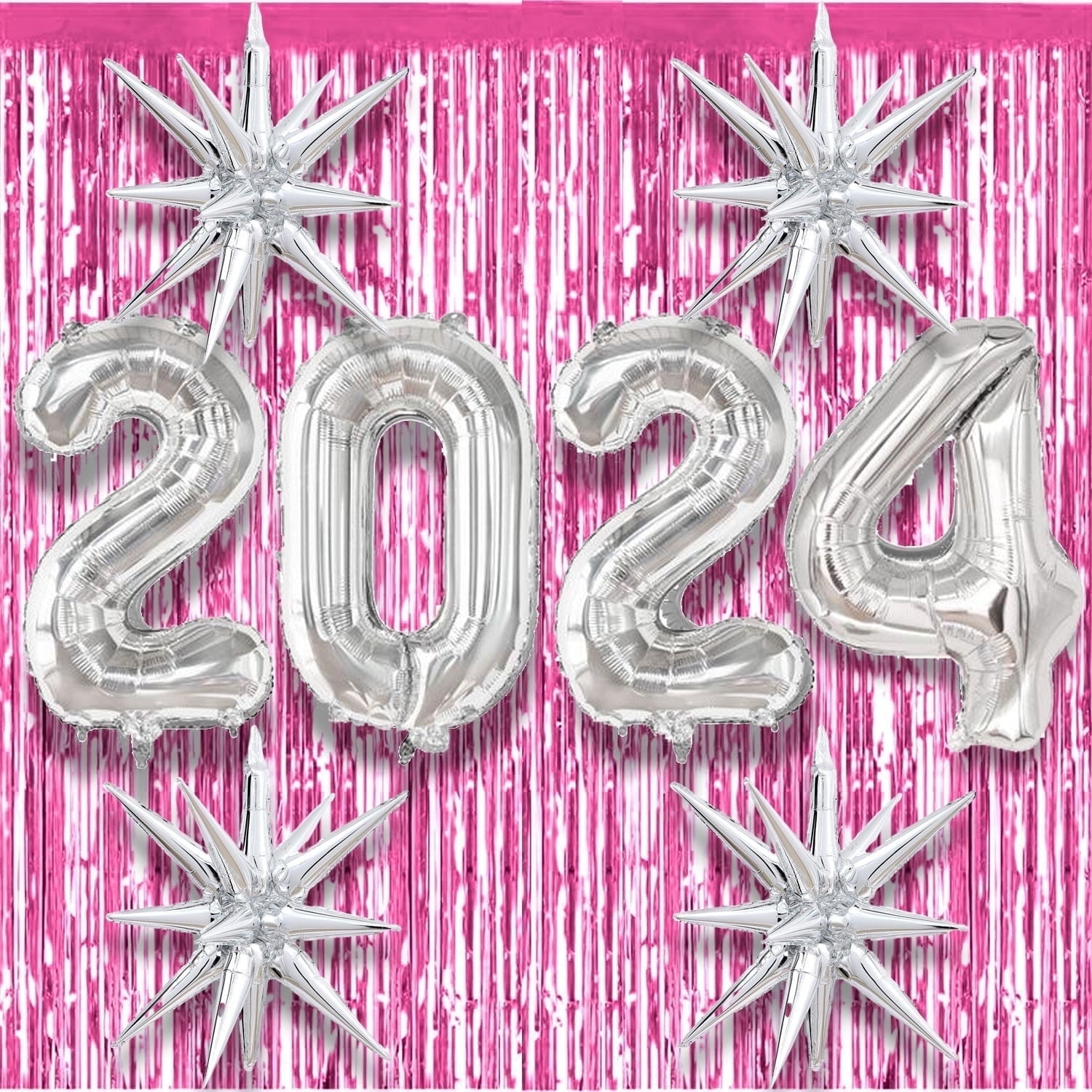 PMU 2024 Graduation - New Years Silver Balloons with Hot Pink Curtain ...