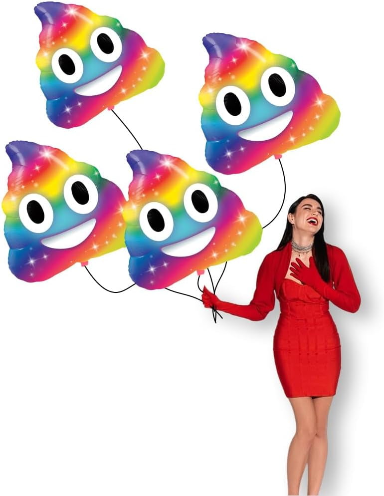 PMU 4 Pieces 30 Inches Valentine's Day Balloons, RainBow Huge Poop ...