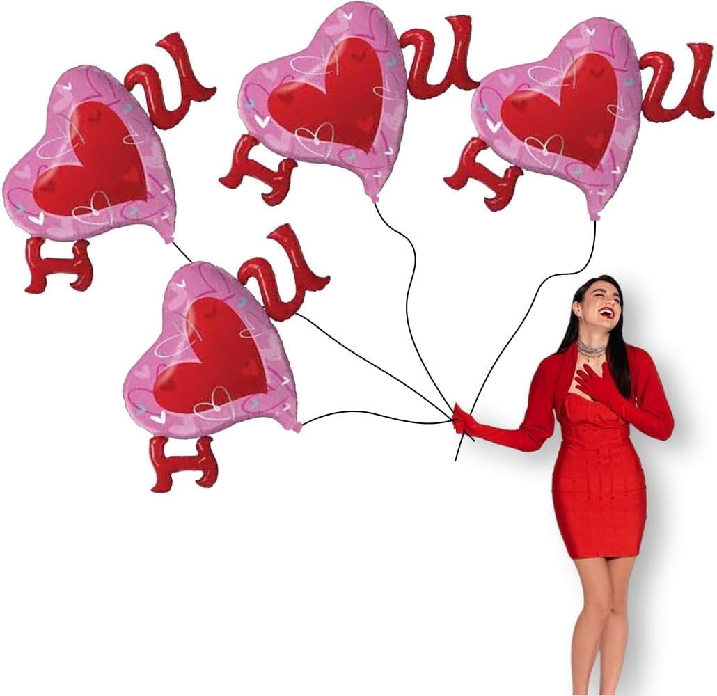 PMU 4 Pieces 46 Inches Valentine's Day Balloons, Heart Balloons, Red ...