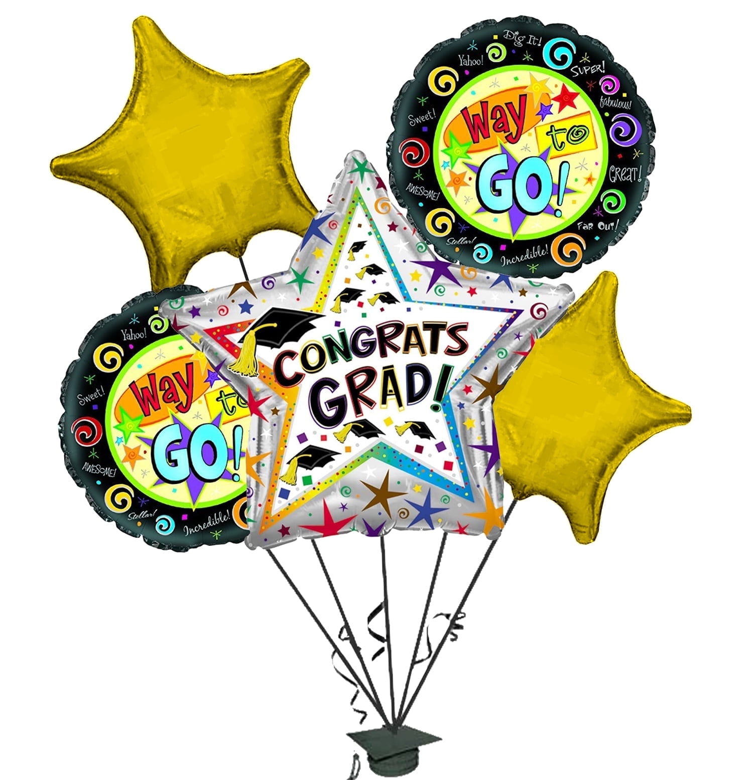 PMU 5-Piece 'Way to Go Grad' Star Balloon Bouquet – Mylar Balloons for ...