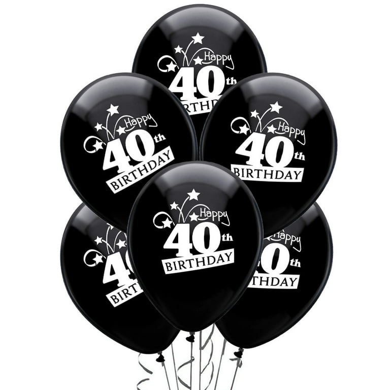 PMU Birthday Balloons 12 Inch Happy 40th Birthday Shooting Stars Crystal Pitch Black Latex Pkg 12 Walmart