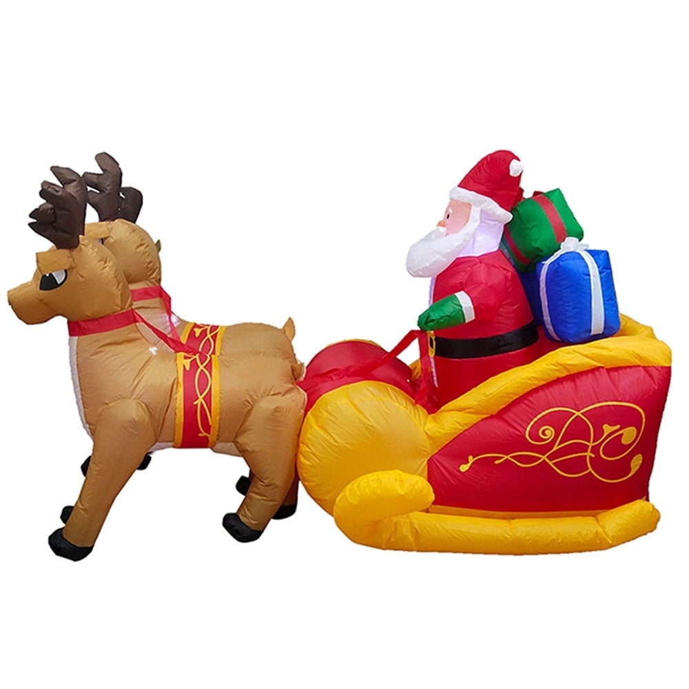PMU Weather-Resistant Santa Sleigh Reindeer Yard Inflatable, 7 ft ...