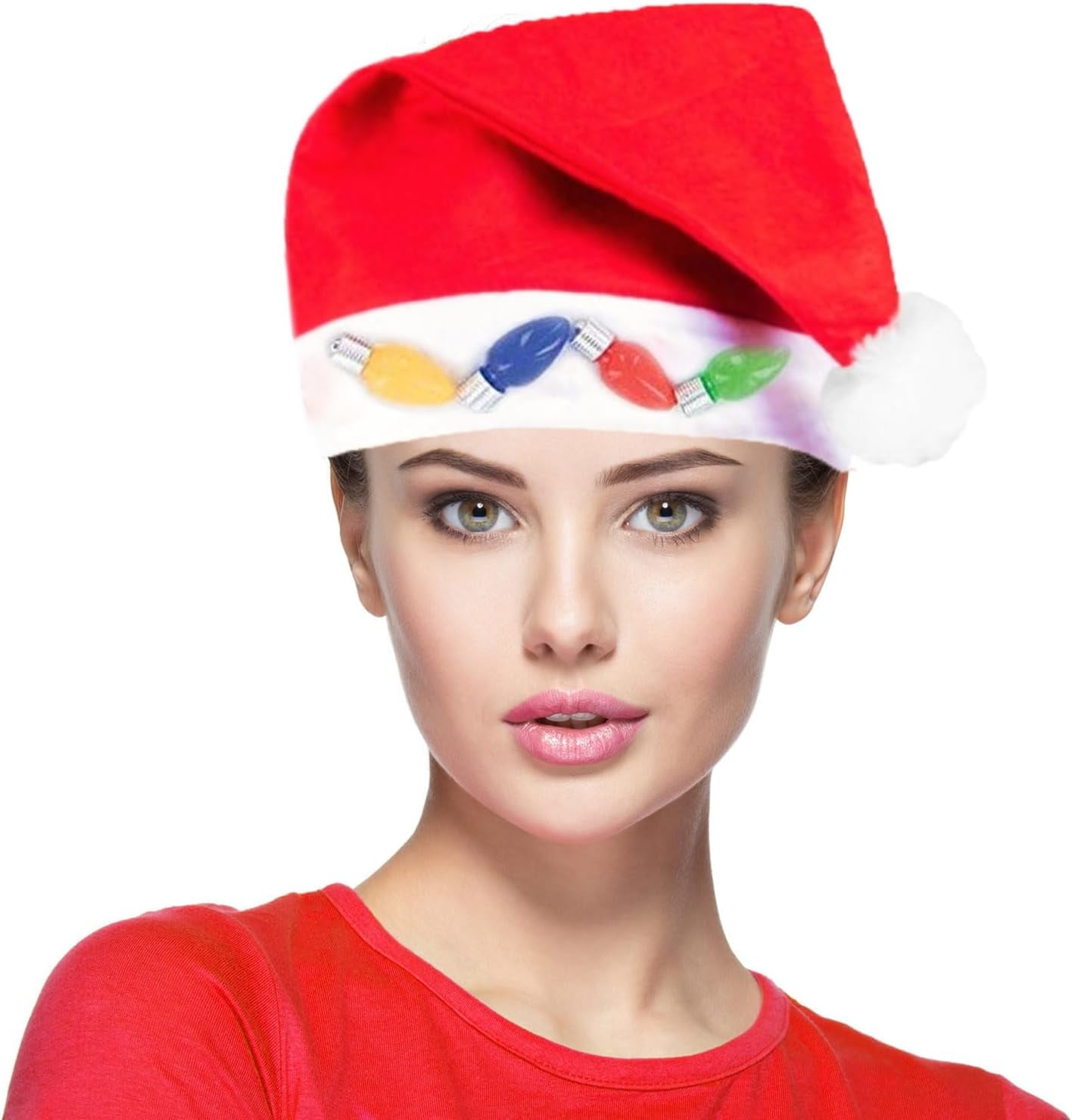 PMU Christmas Light Up Santa Hat Red/White with Jumbo Retro Bulbs, XL ...