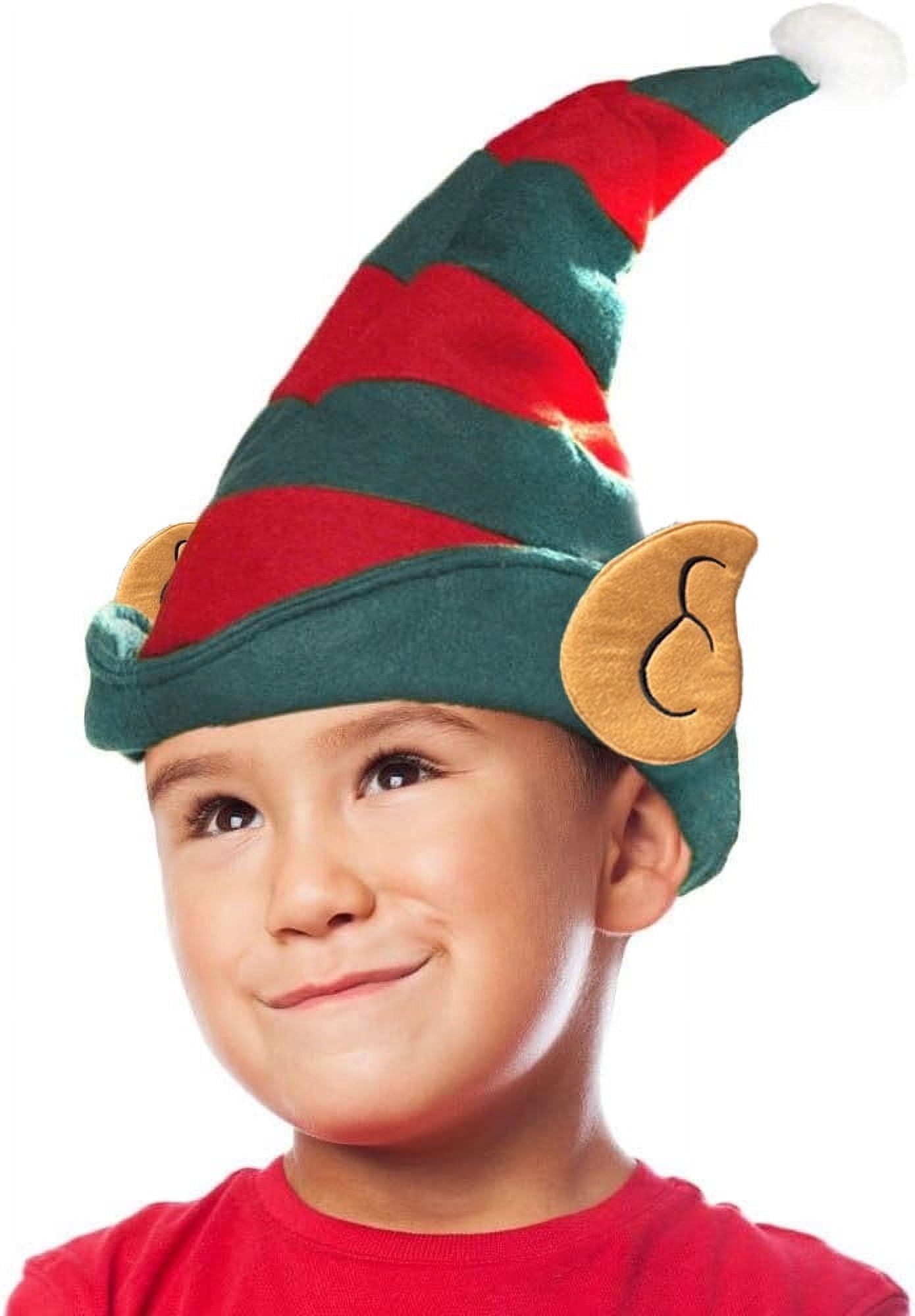PMU Christmas Magical Elf Hat with Ears Felt Red/Green Stripes - Kids ...