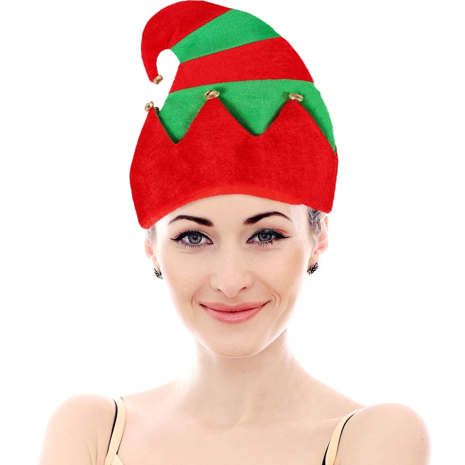 PMU Christmas Santa's Helper Jingle Bells Green/Red Stripes Hat ...