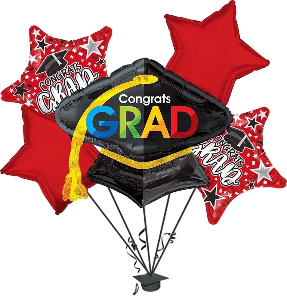 PMU Graduation Foil Balloon Bouquet, Congrats Grad Mylar Balloons, Red ...