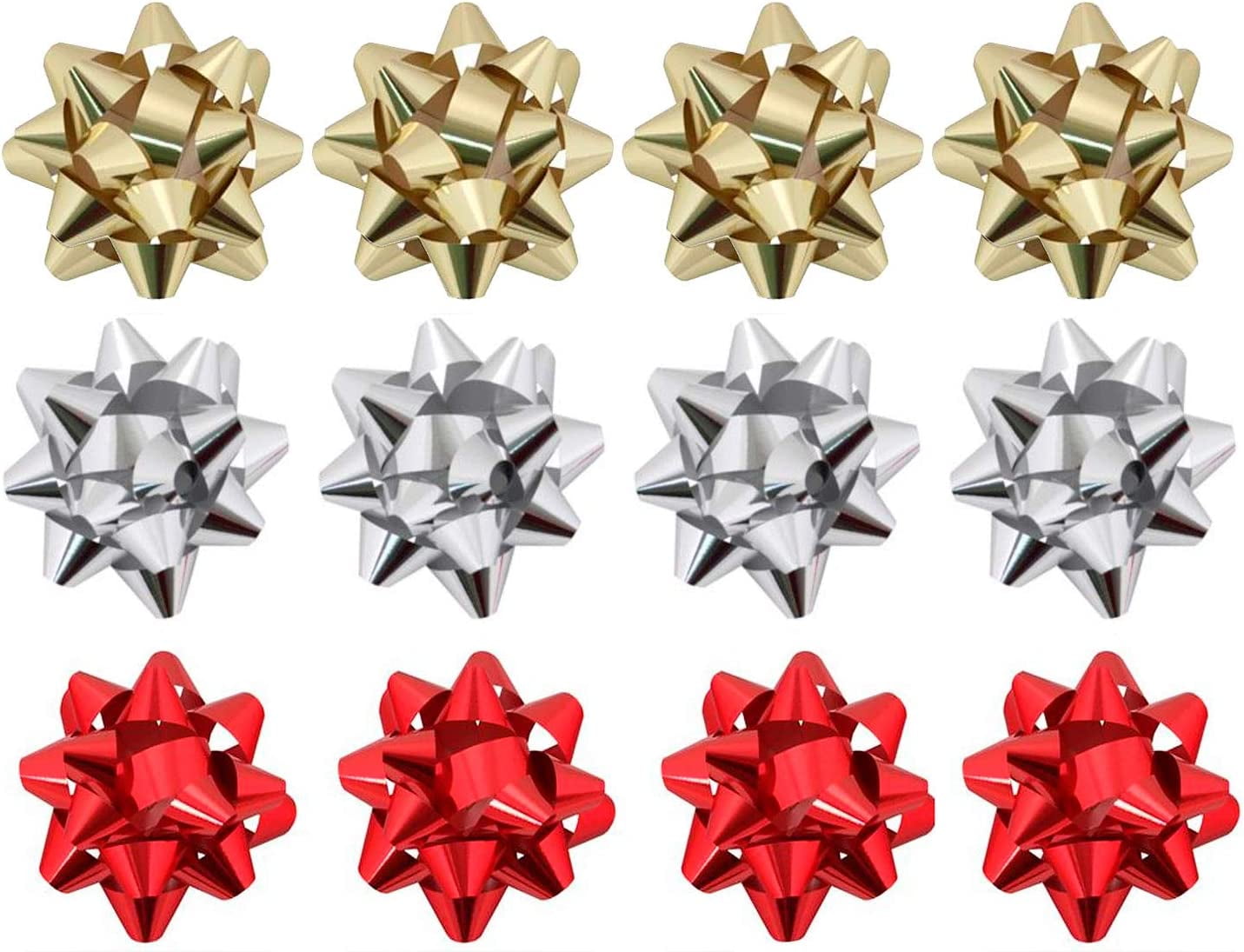 PMU Decorative Star Gift Bows Small 2in Metallic Gold, Red, and Sliver ...