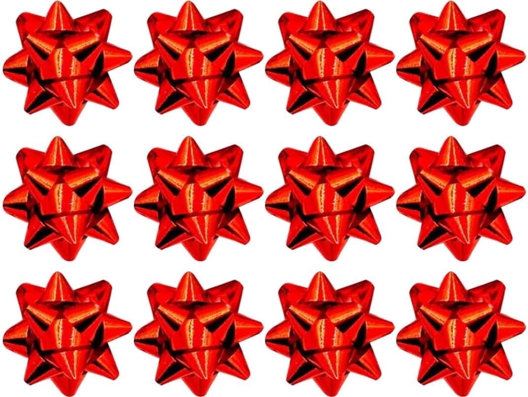 PMU Decorative Star Gift Bows Small 2in Metallic Red (12/Pkg) Pkg/1 ...