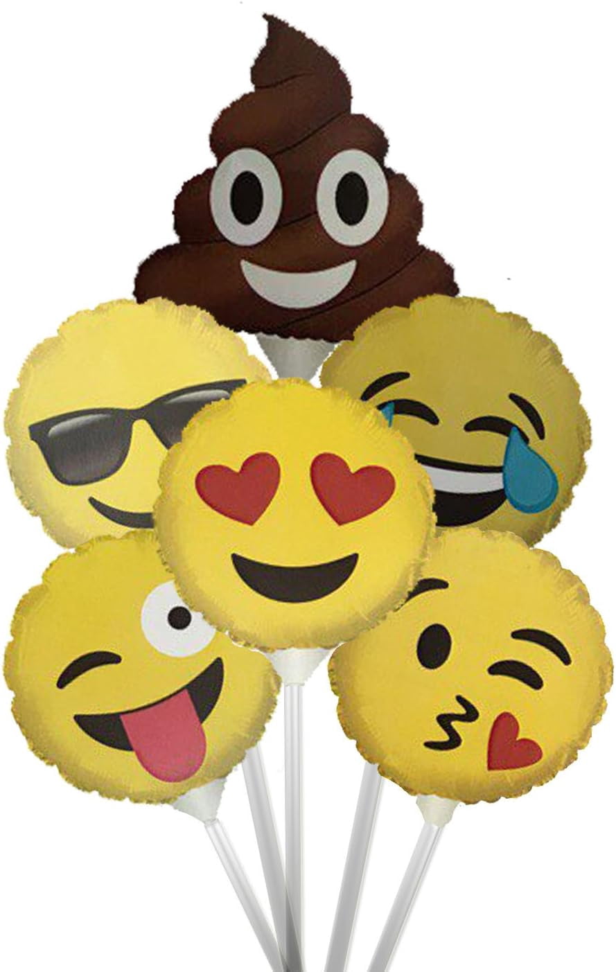 PMU Emoji Balloons 9 inch Pre-Inflated with Stick (Assortment) Pkg/6 ...