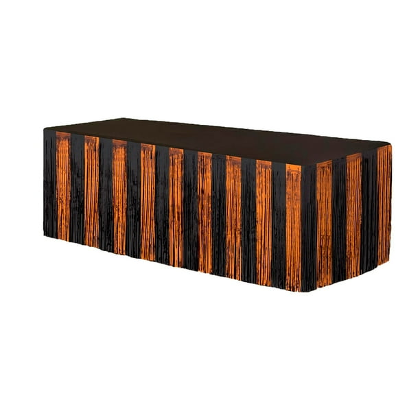 PMU Fringe Table Skirt Hallowen (Orange and Black) 9 ft x 29 inches Pkg ...