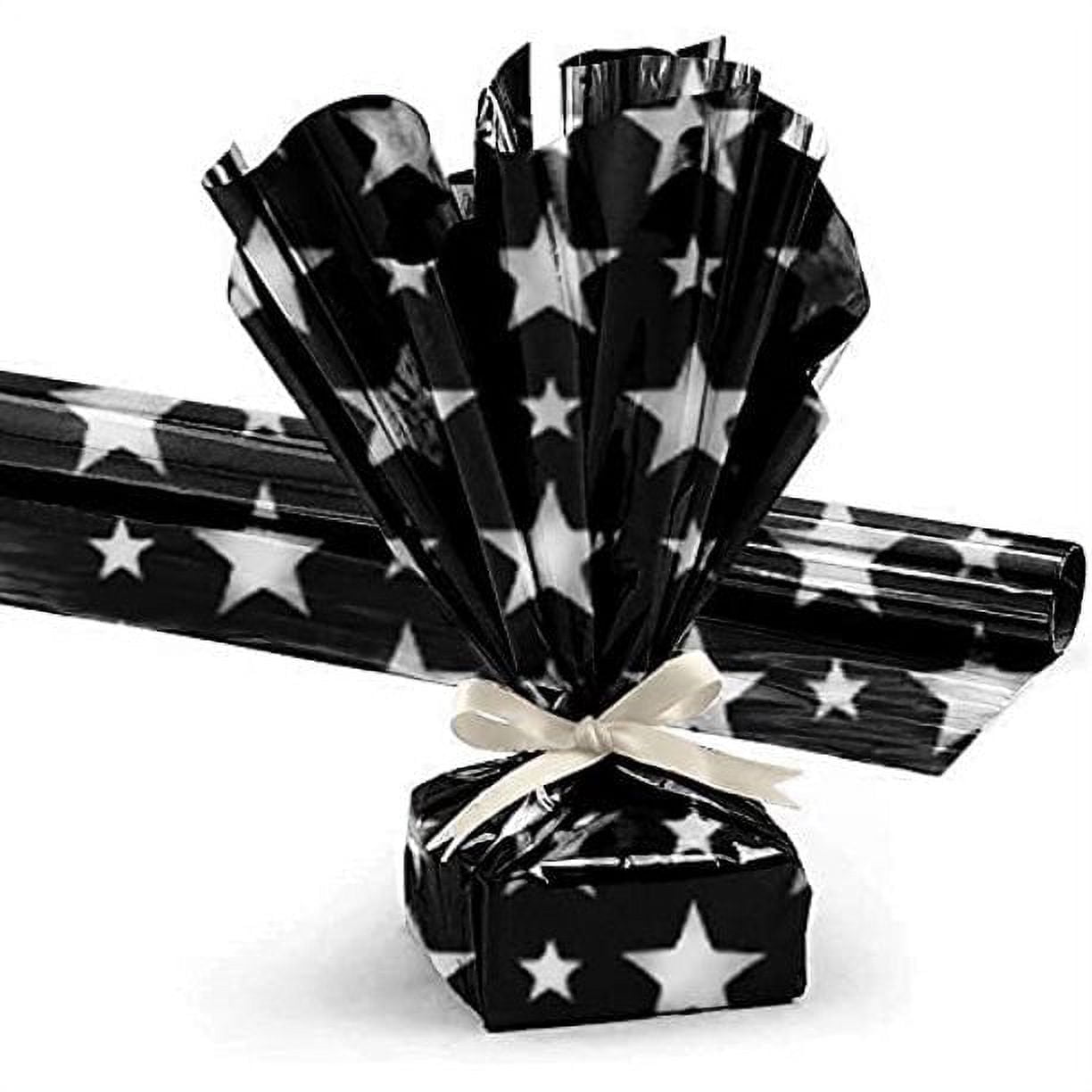 PMU Gift Wrap Mylar Roll Metallic Black with Silver Multi Stars 2-sided ...