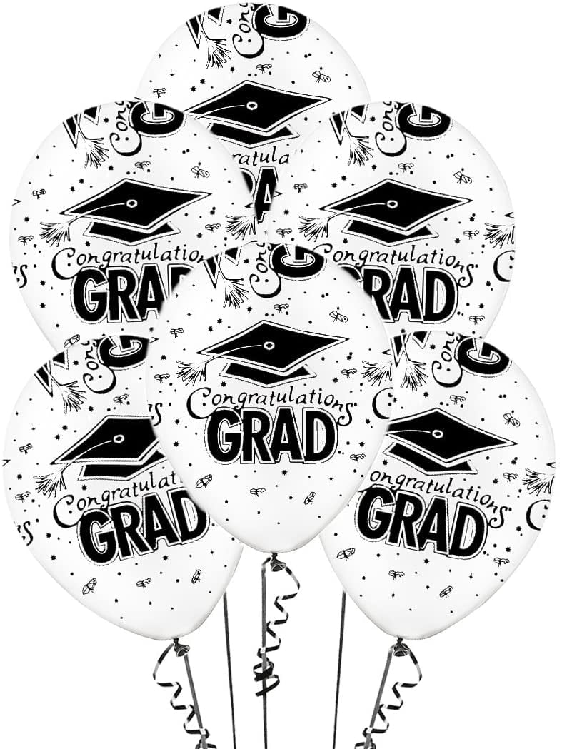 PMU Graduation Balloons 11 Inch PartyTex Premium White with All-Over ...
