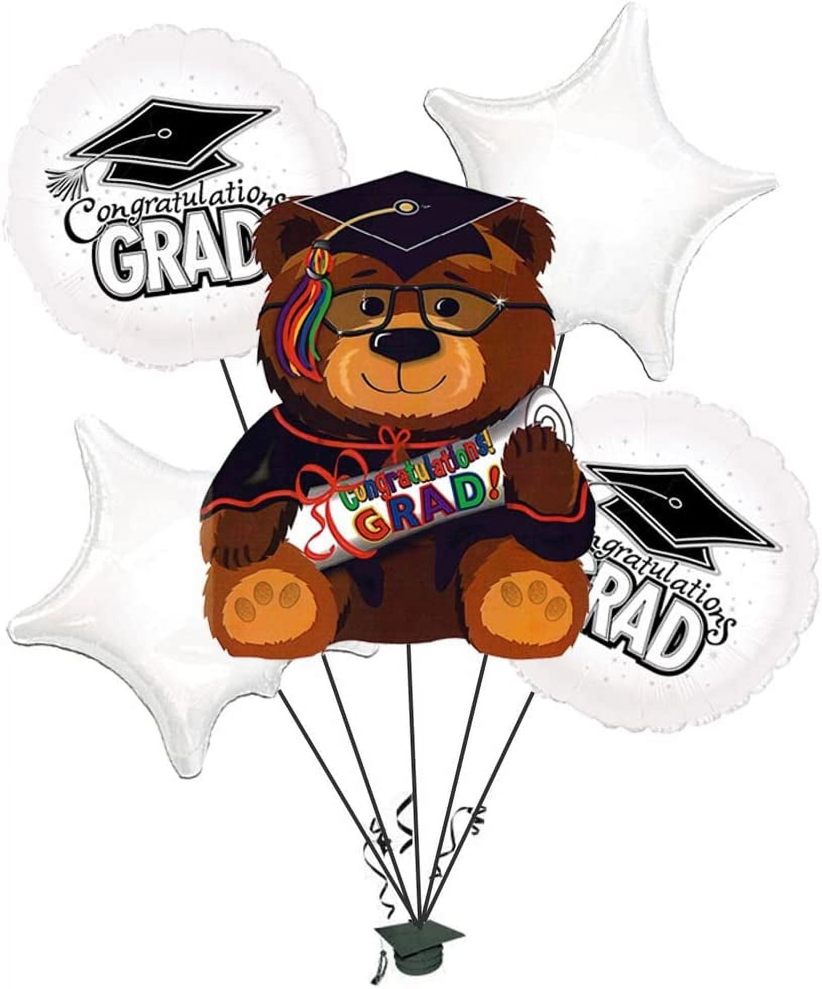 PMU Graduation Congrats Grad Big Bear Balloon Bouquet Silver (5/Pkg ...