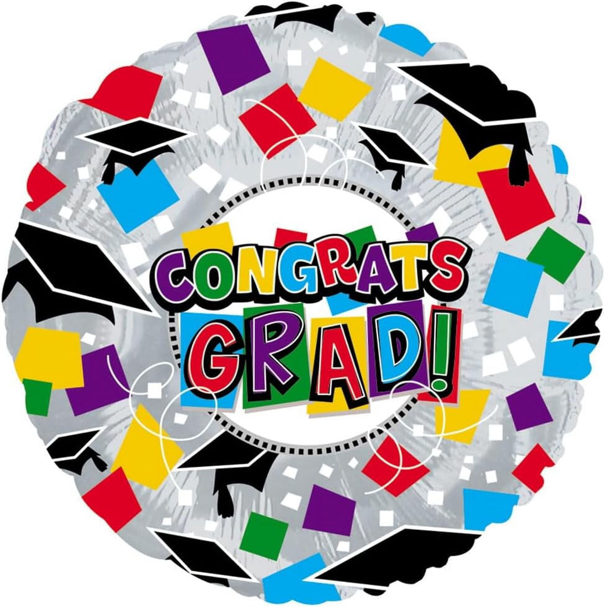 PMU Graduation "Congrats Grad" Hats and Confetti 18in Mylar Balloon Pkg ...