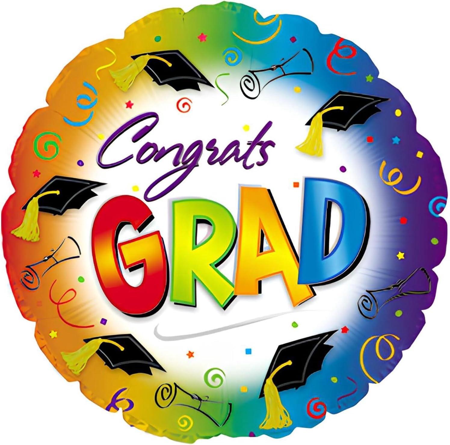 PMU Graduation "Congrats Grad" Rainbow 18in Mylar Balloon Pkg/10 ...