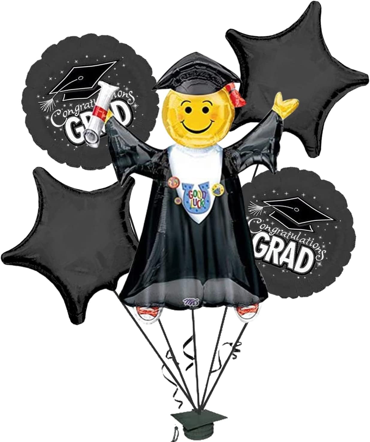 PMU Graduation Jumping Smiley Grad Balloon Bouquet Black (5/Pkg) Pkg/1 ...