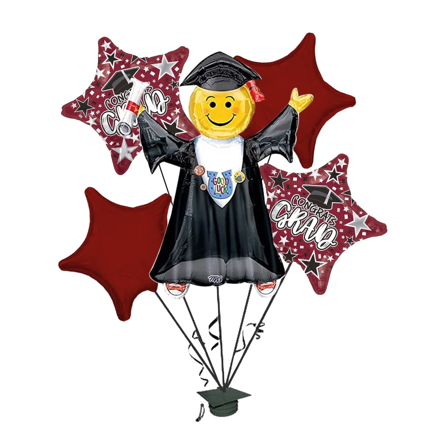 PMU Graduation Jumping Smiley Grad Balloon Bouquet Burgundy (5/Pkg) Pkg ...