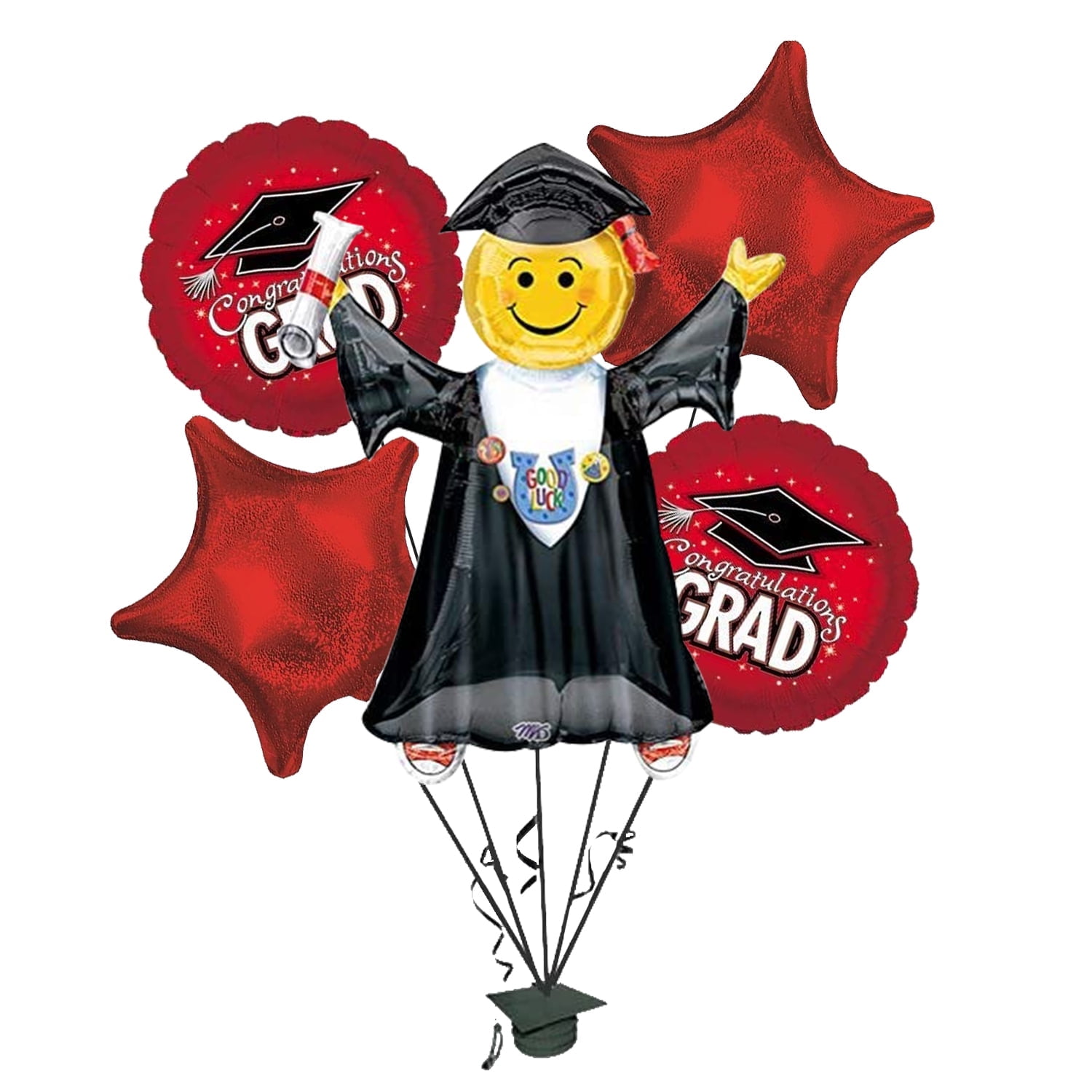 PMU Graduation Jumping Smiley Grad Balloon Bouquet Red (5/Pkg) Pkg/1 ...