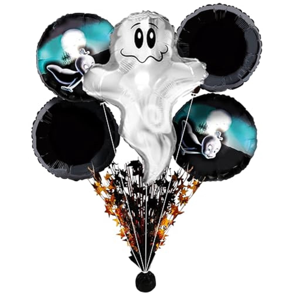 PMU Halloween Balloon Bouquet - 5pc Flying Ghost Mylar Balloon Set ...
