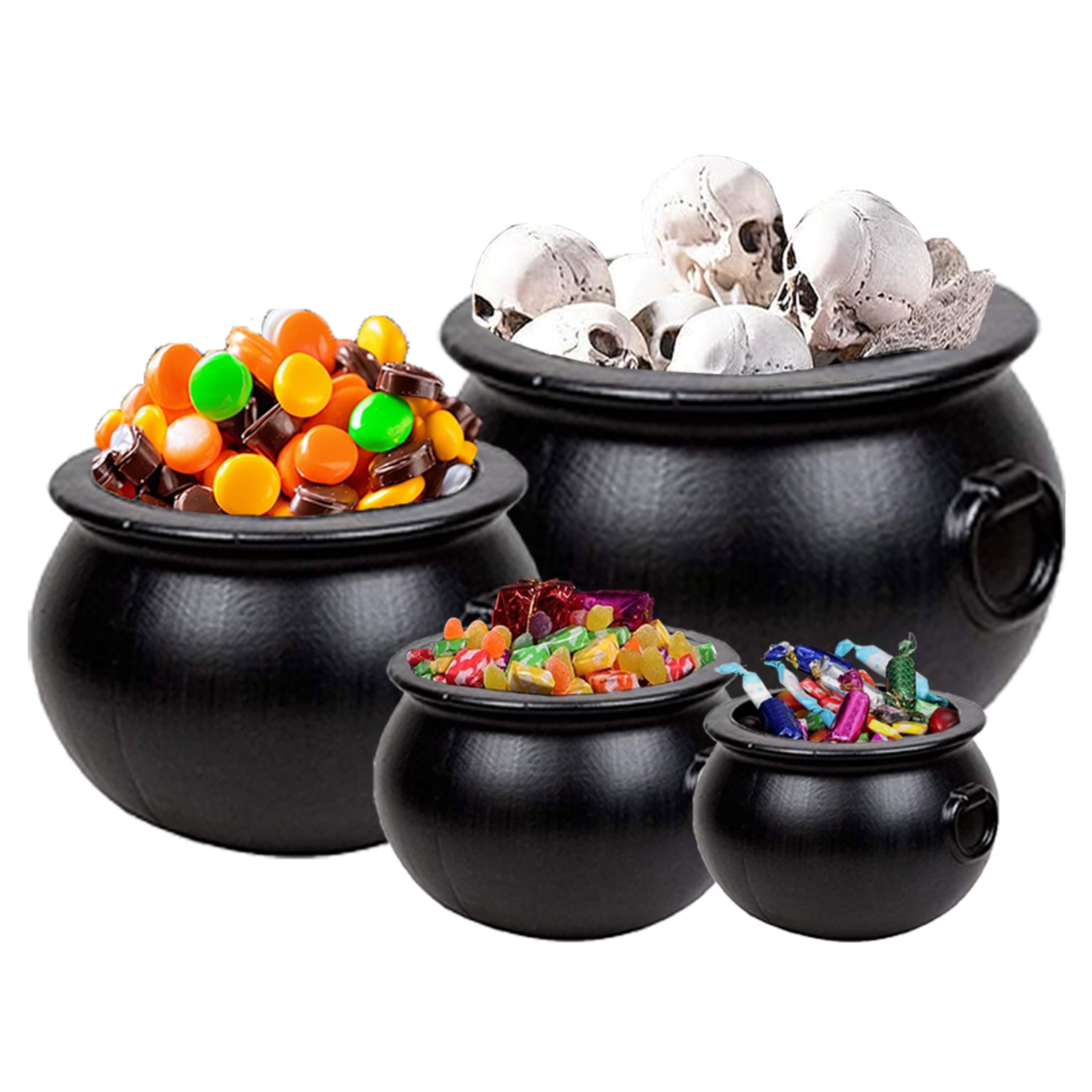 PMU Halloween Cauldron 4pc- 16", 12", 8", 6" Witch Plastic Cauldron ...