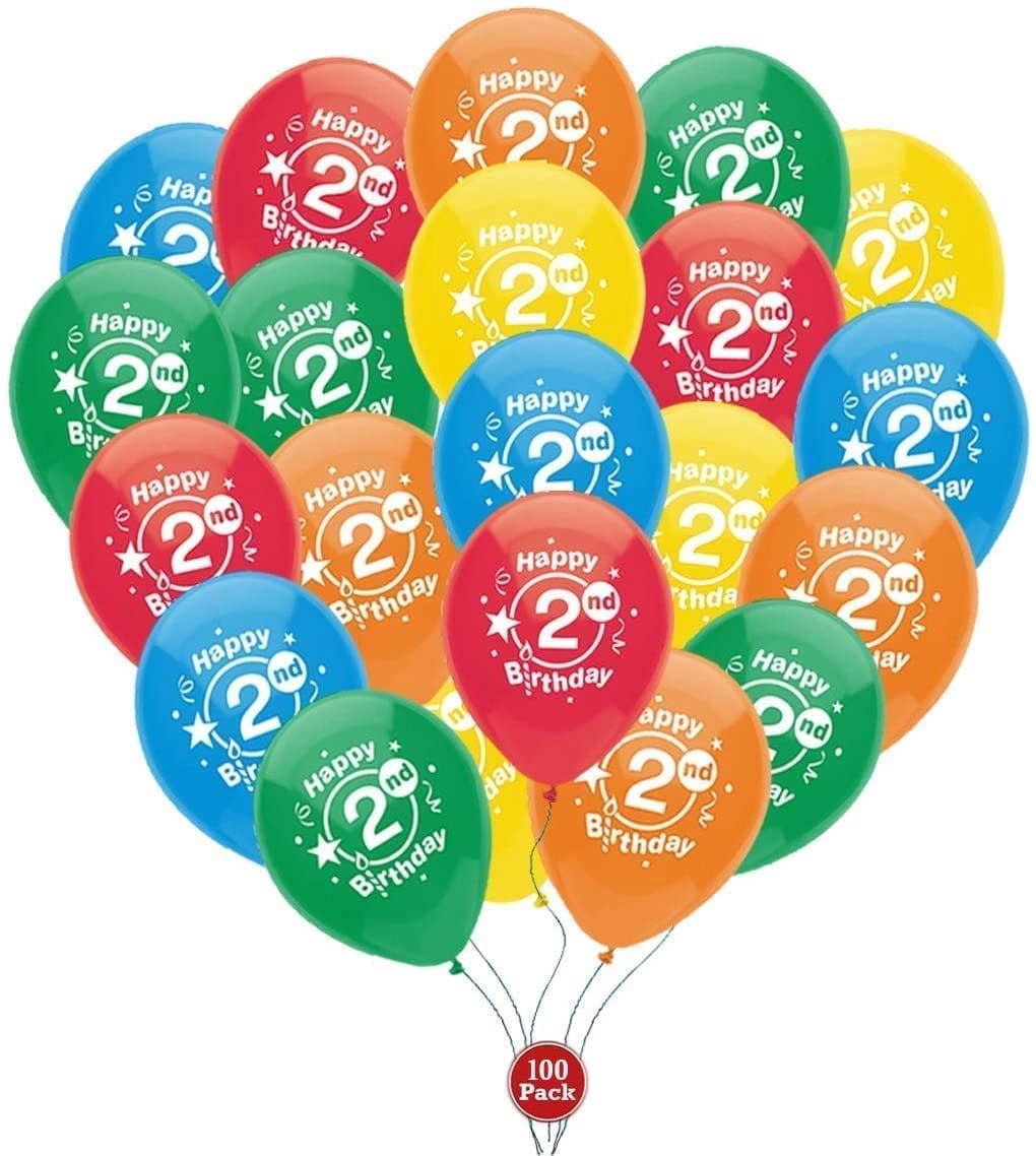 PMU Happy 2nd Birthday Balloons 12 Inch Latex (Assorted, Color) Pkg/100 ...
