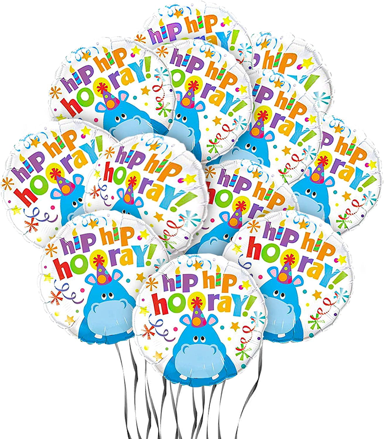 PMU Happy Birthday Hip Hip Hooray Hippo 18 Inch Mylar Foil Balloon Pkg ...