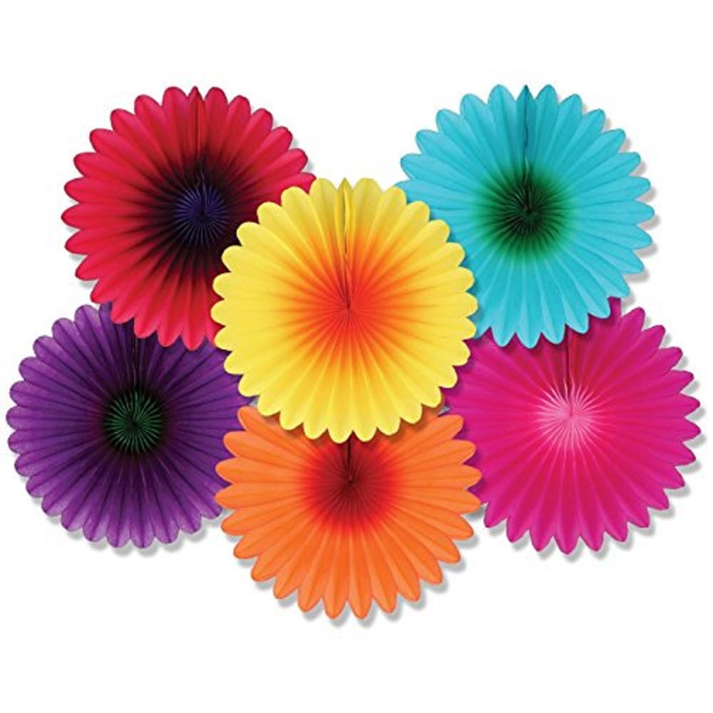 PMU Hawaiian Luau Multi-colored Mini Flower Fans 6 Inch Party ...