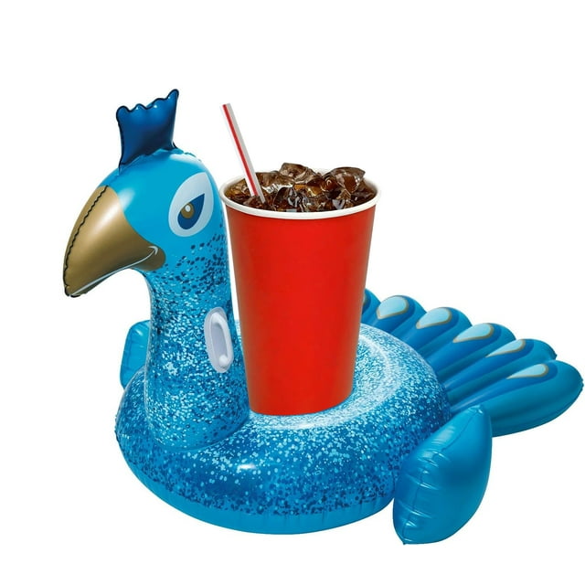 PMU Inflatable Pool Float Drink Holder Peacock Cup Coaster Summer Pool ...