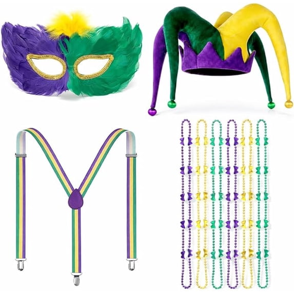 PMU Mardi Gras 21pc Jester Carnival Party Set Festive Costume Set for ...