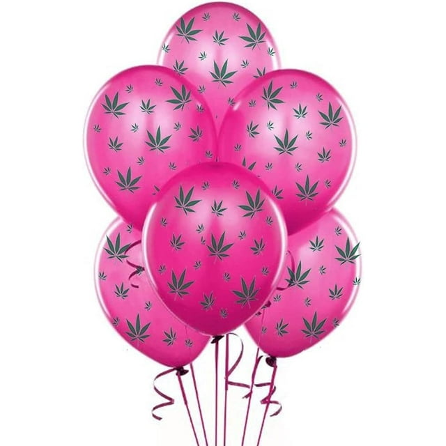 PMU Marijuana Balloons 11in Premium Hot Pink with All-Over print green ...