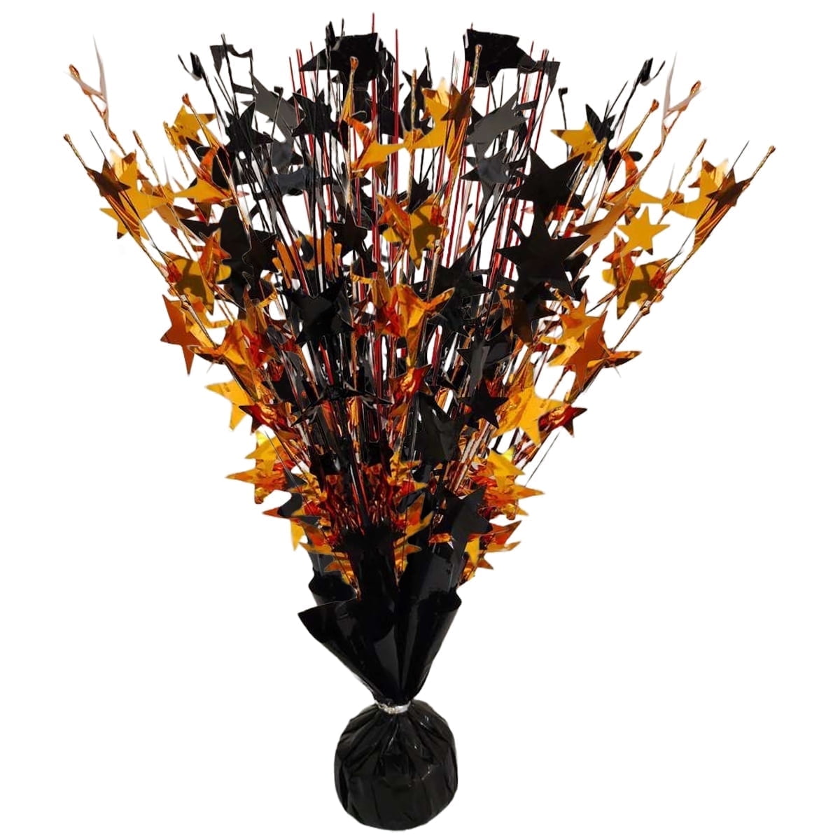 PMU Metallic Black & Orange Star-Burst Balloon Weights Centerpiece ...