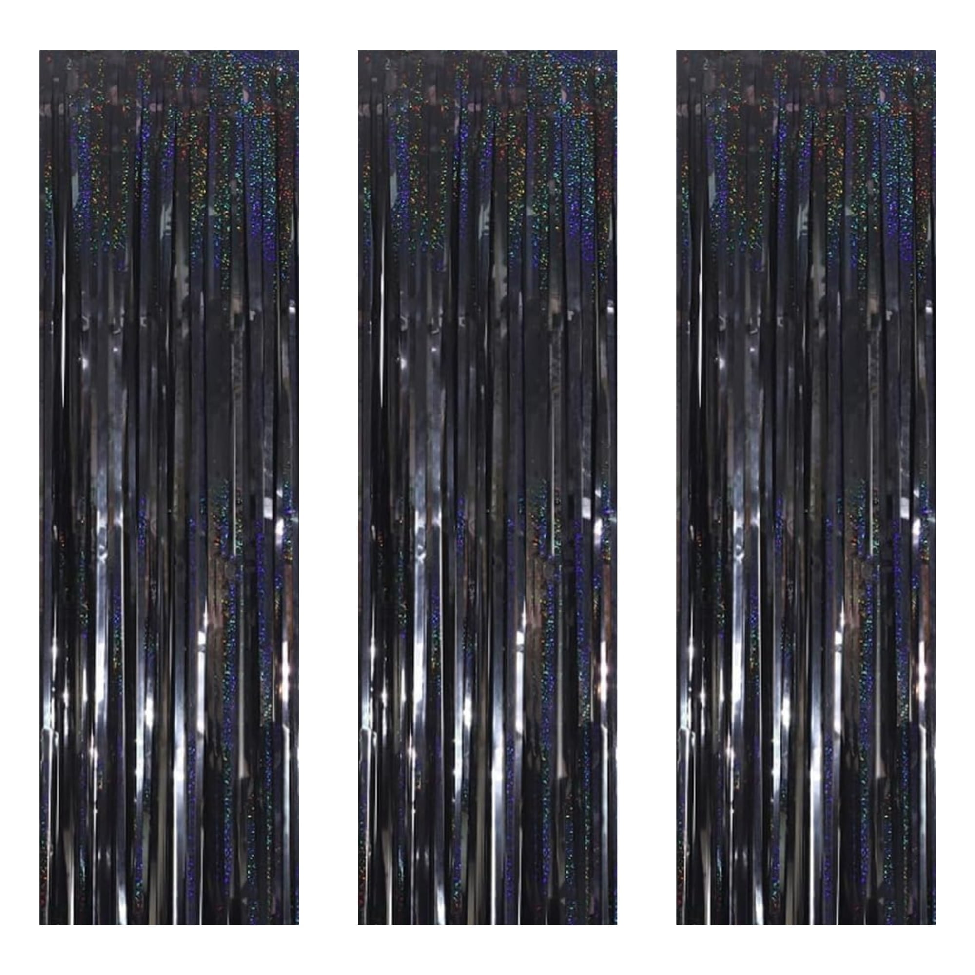 PMU Metallic Black Fringe Curtains 3ft x 8ft, Door Party Decoration ...