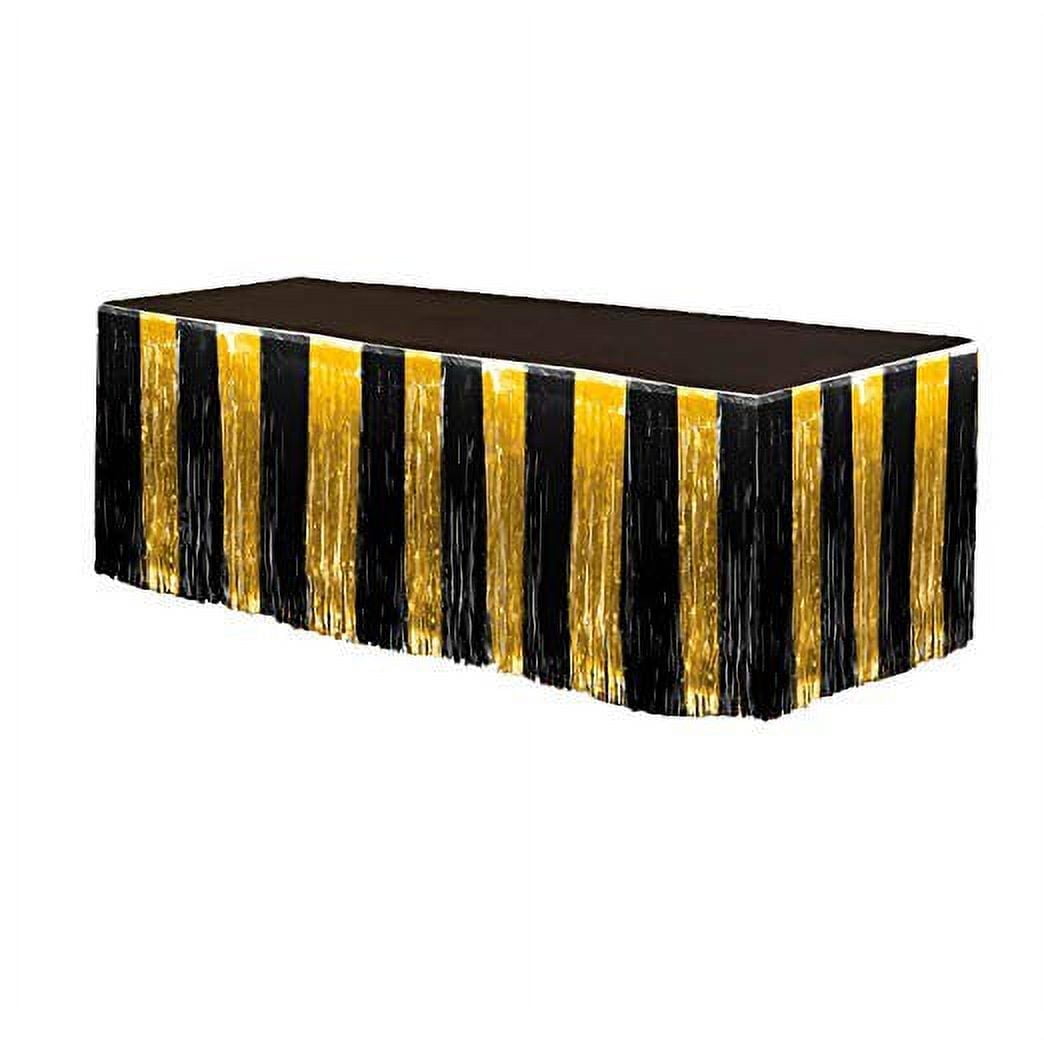 PMU Metallic Fringe Table Skirt (Gold and Black) 9 ft x 29 inches Pkg/1 ...