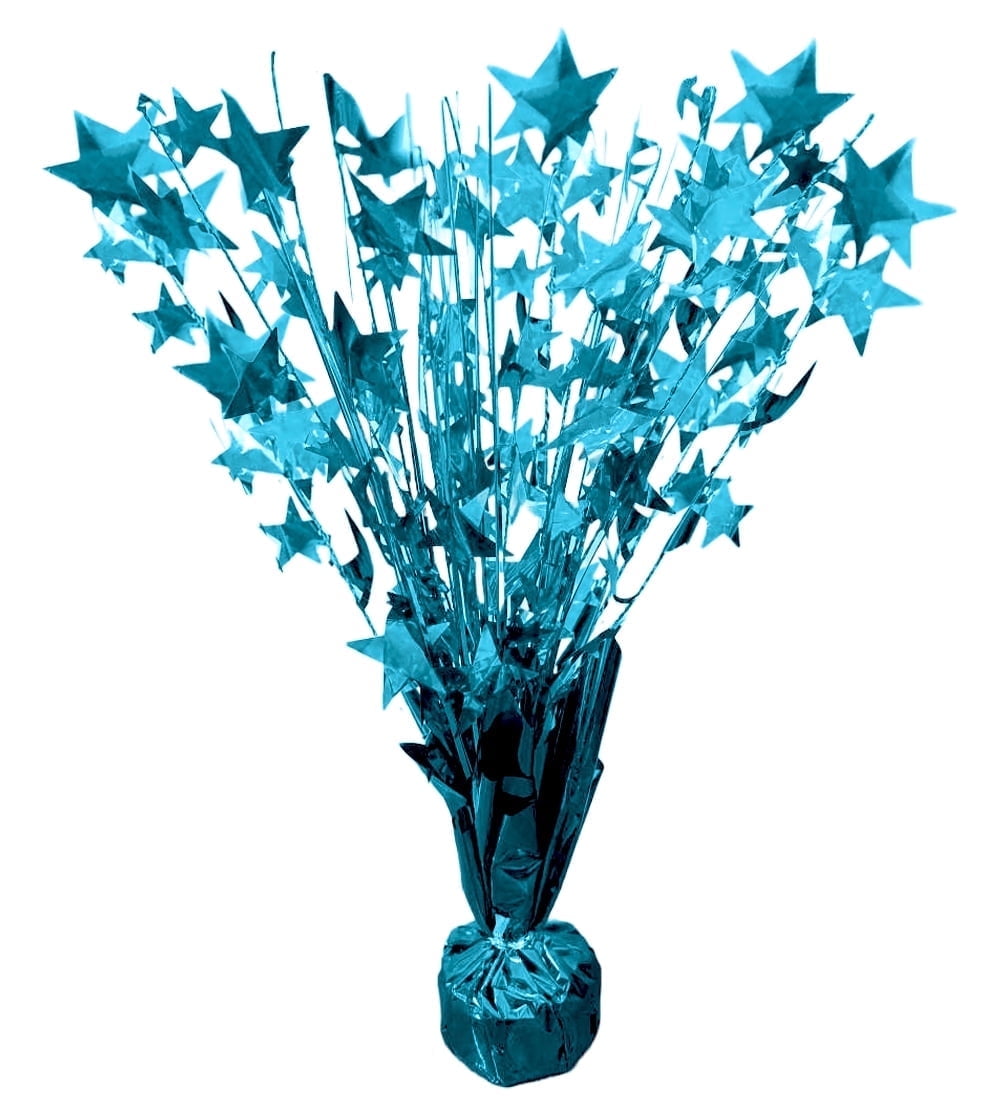 PMU Metallic Turquoise Star-Burst Balloon Weights Centerpiece ...