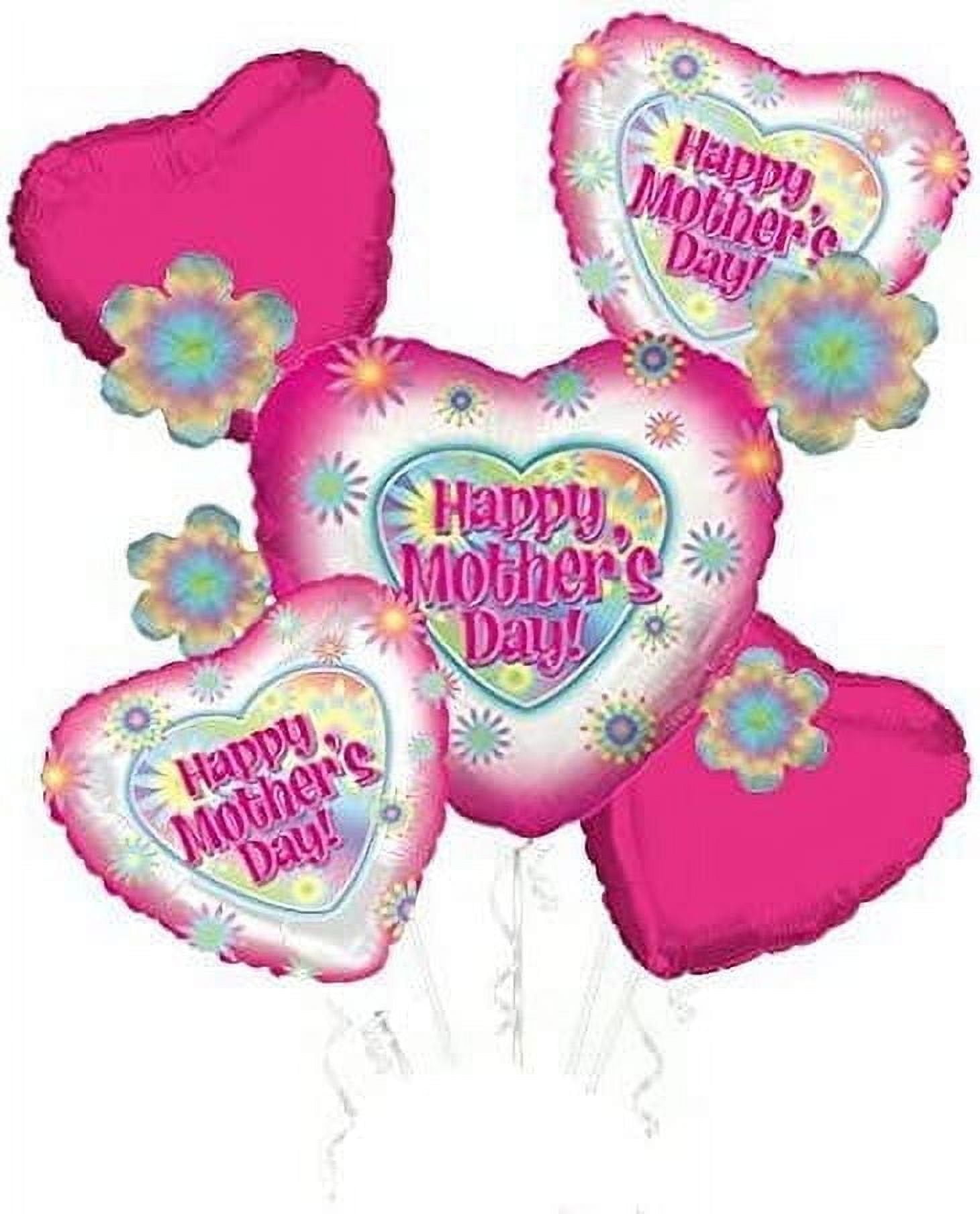 PMU Mother's Day Mylar Balloon Bouquet w/ Pink Hearts (5/pkg) Pkg/1 ...