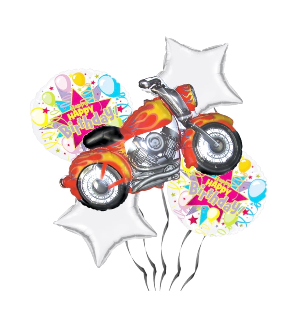 PMU Motorcycle Flame Design Jumbo Birthday Balloon Bouquet Pkg/5 ...