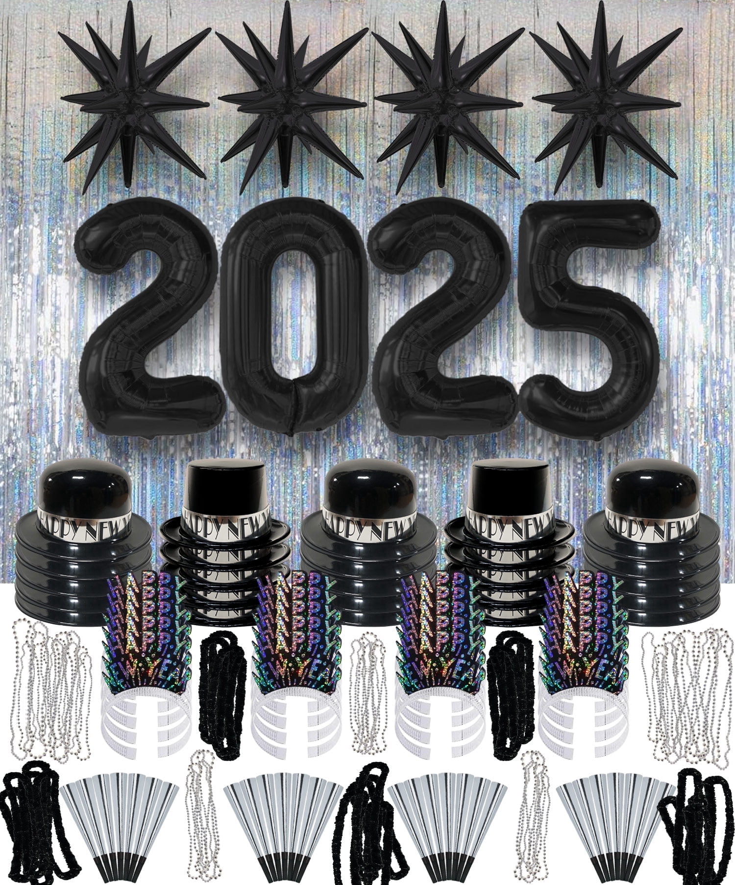 New Years Eve Party Supplies 2025 Kit 136-Piece Set -50 Guests- Black ...