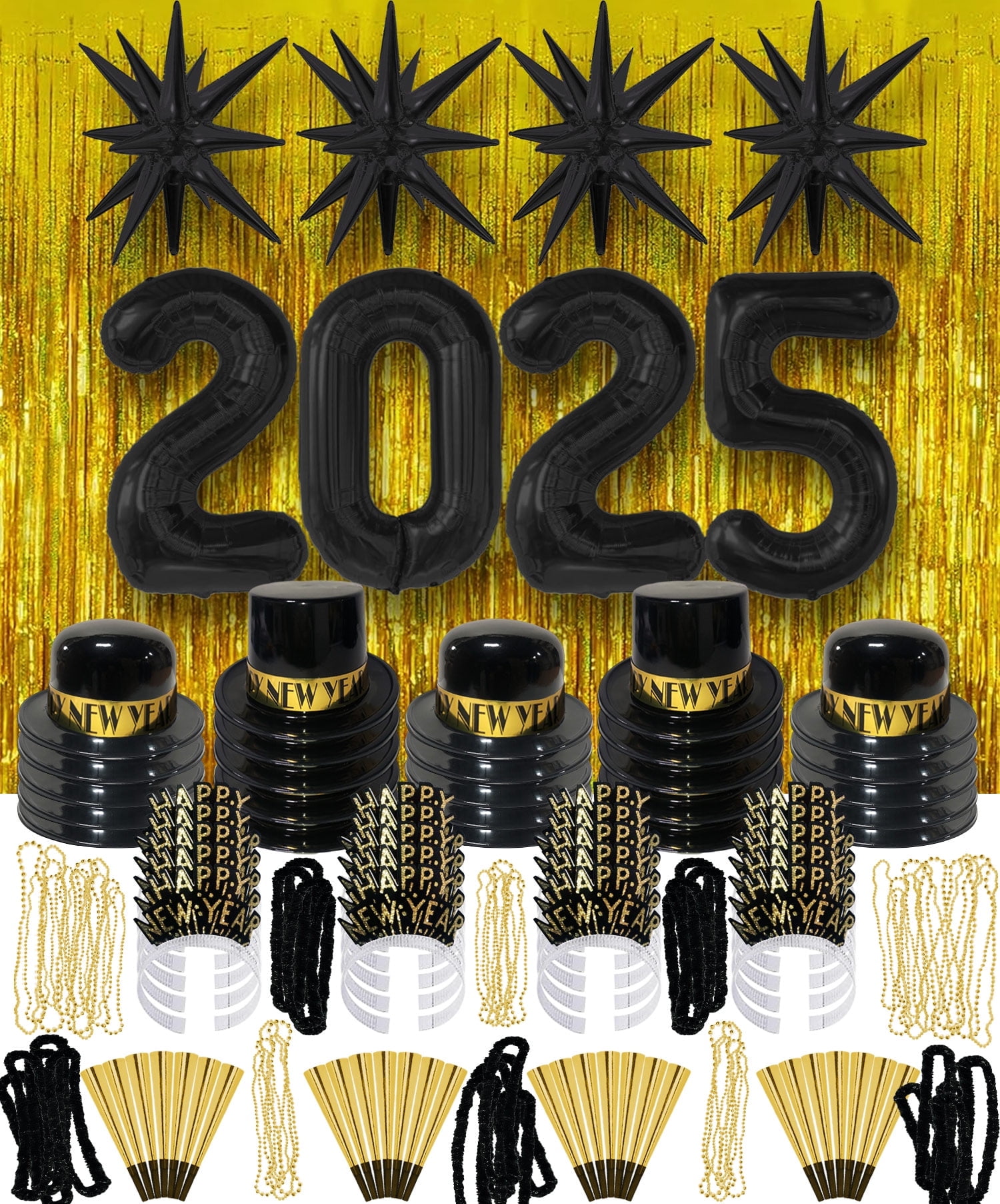 New Years Eve Party Supplies 2025 Kit 136-Piece Set -50 Guests - Black ...