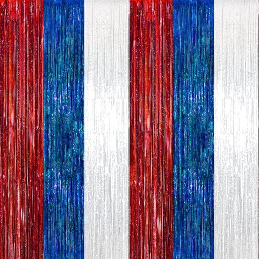PMU Patriotic Metallic Curtains Red, White, Blue Party Accessories ...