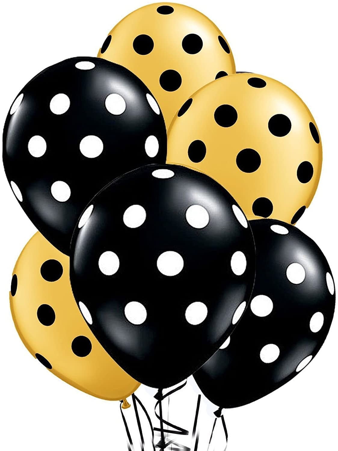 PMU Polka Dot Balloons Party-Tex 11Inch Premium Gold and Black with All-Over Print Black and ...