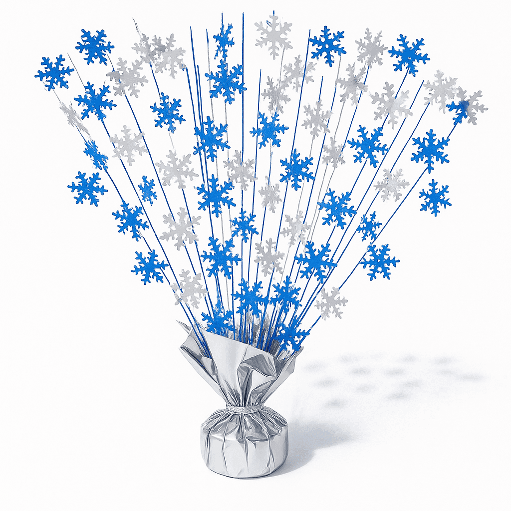 PMU Starburst Balloon Centerpiece - Silver and Blue Snowflake ...