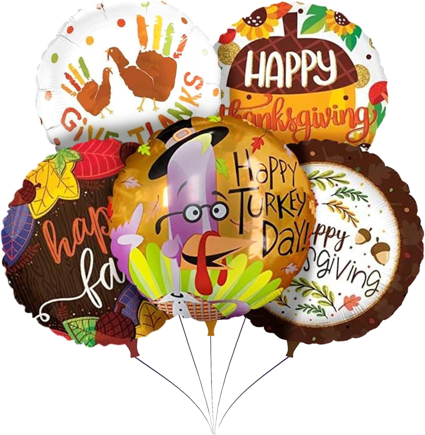 PMU Thanksgiving Mylar "Happy Turkey Day" Balloon Bouquet 5pc 18in ...