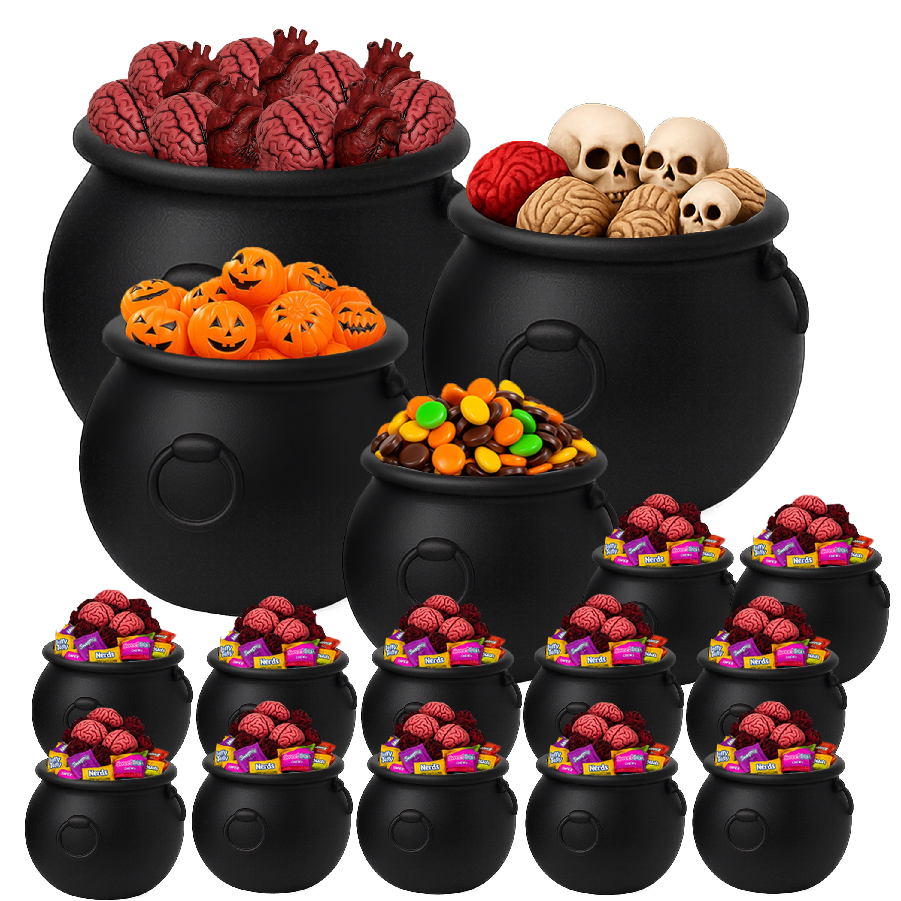 PMU Halloween Cauldron 16pc- 12",10",8",6", (12) 3" Witch Plastic ...