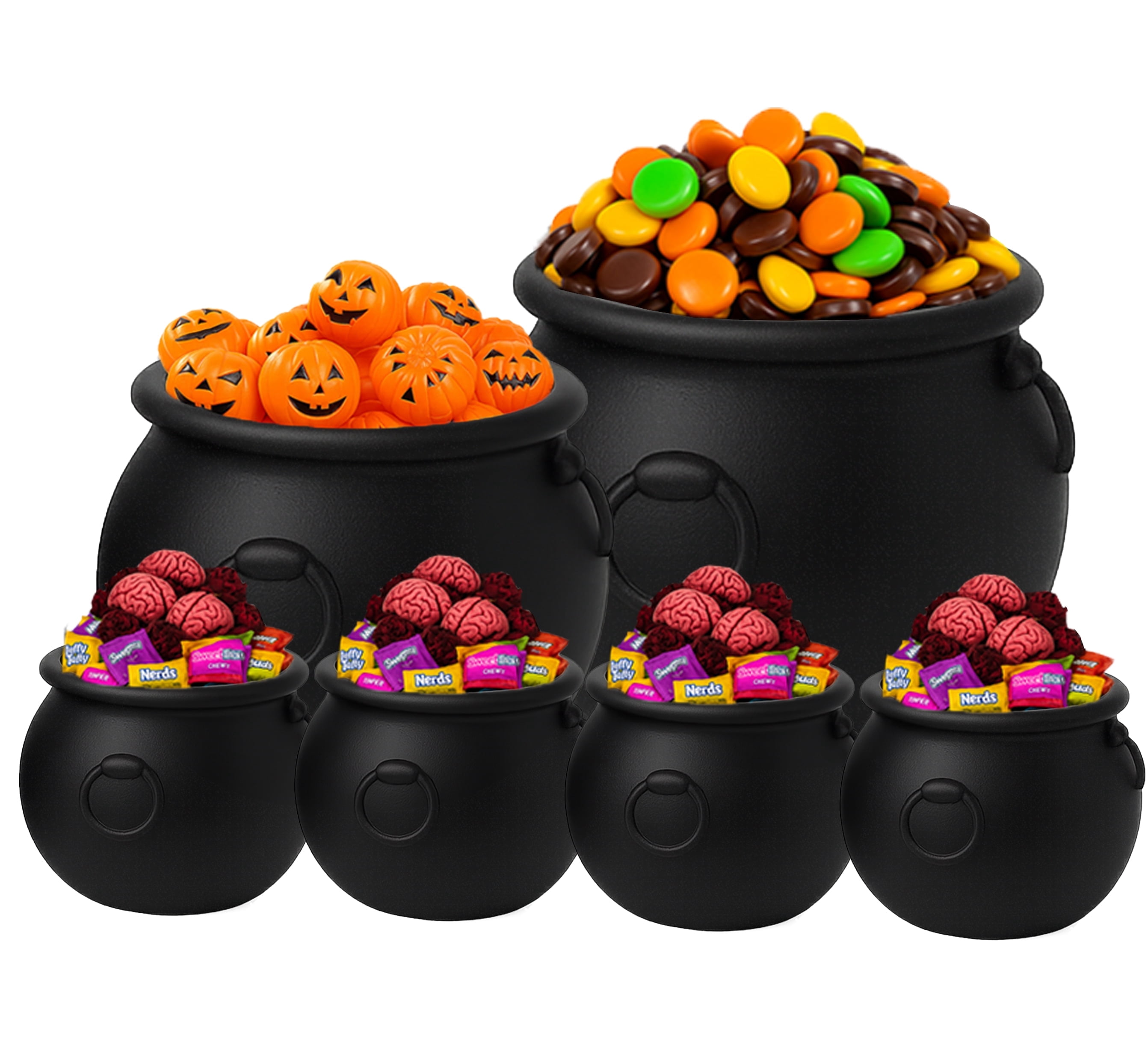PMU Halloween Cauldron 6pc- 8",6" (4) 3" Witch Plastic Cauldron Candy ...