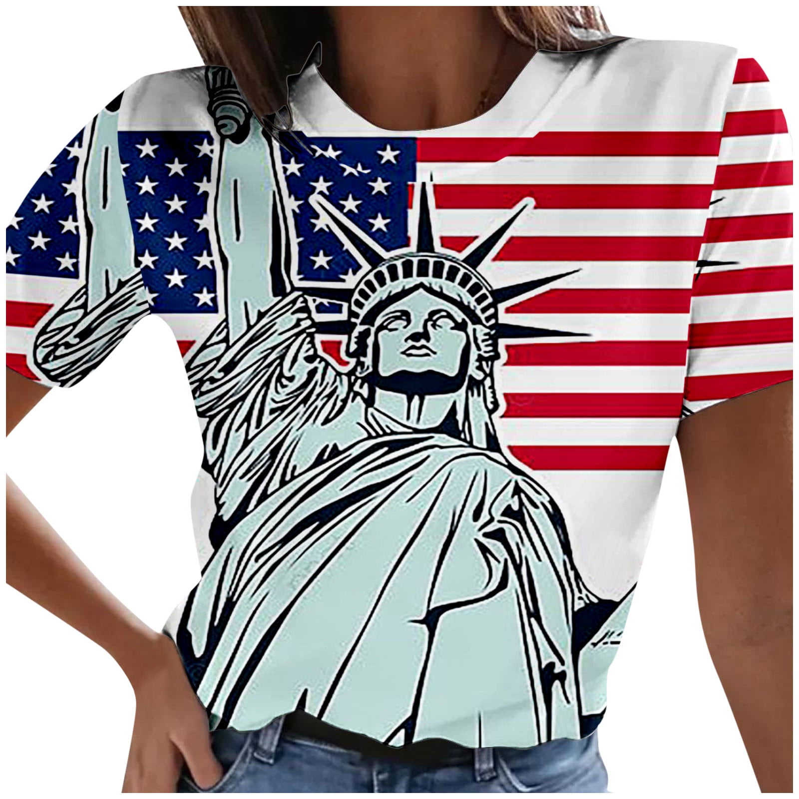 Pmuybhf Female 4 July Long Sleeve Shirts For Women Women Summer Simple