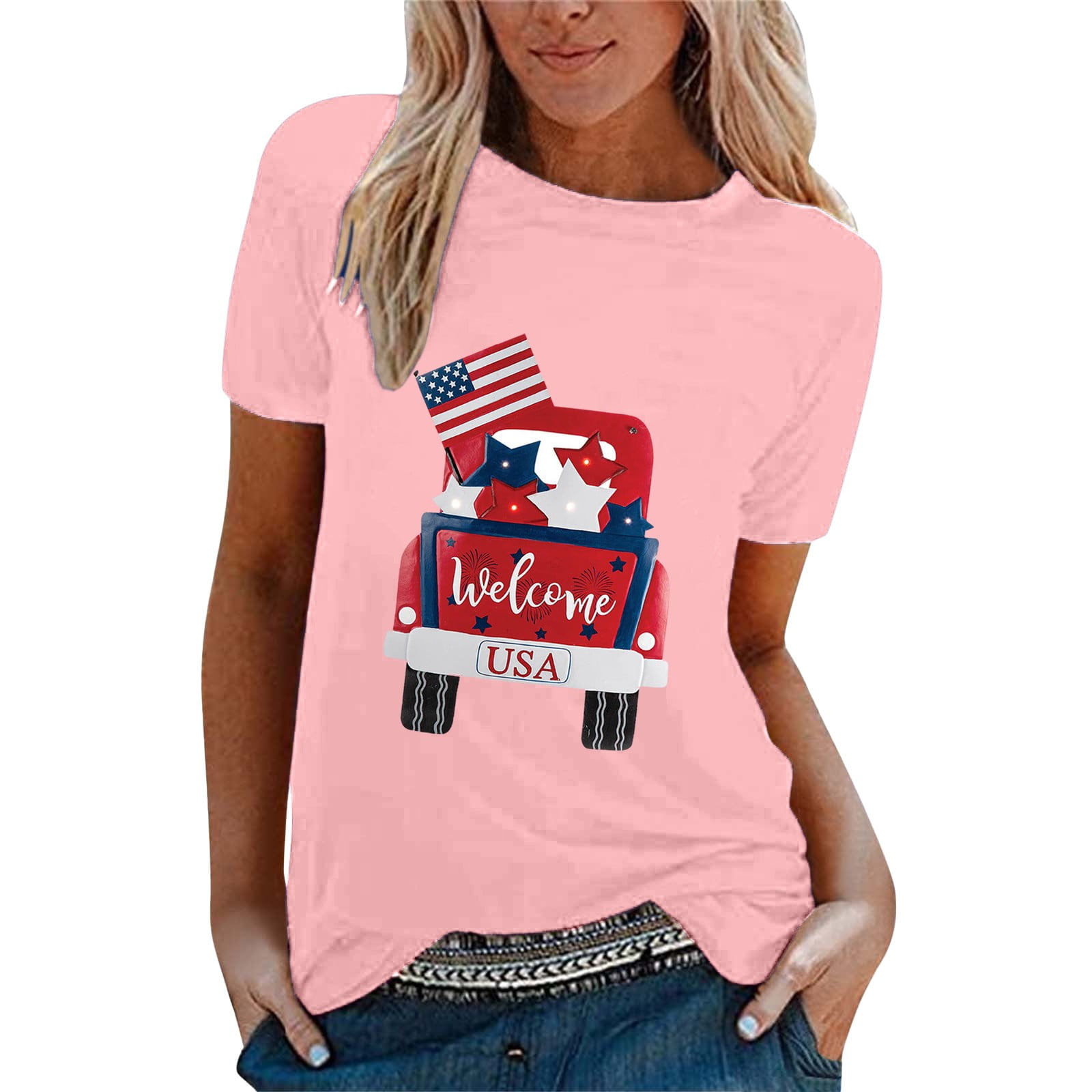 Pmuybhf Female 4 July Shirts For Women Trendy Fall Cotton Women Casual