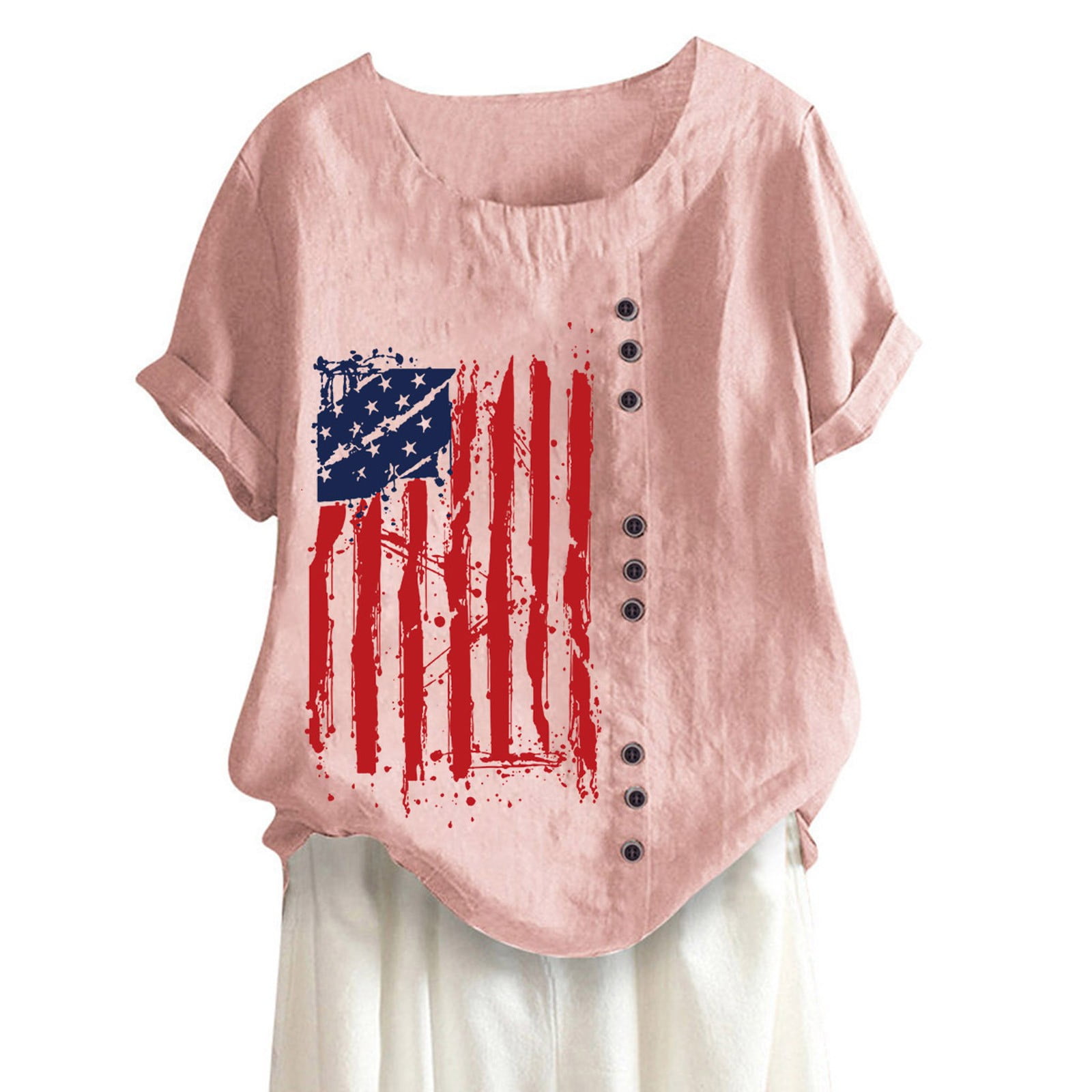 Pmuybhf Female 4 July Womens Blouses Casual Long Sleeve Womens Loose