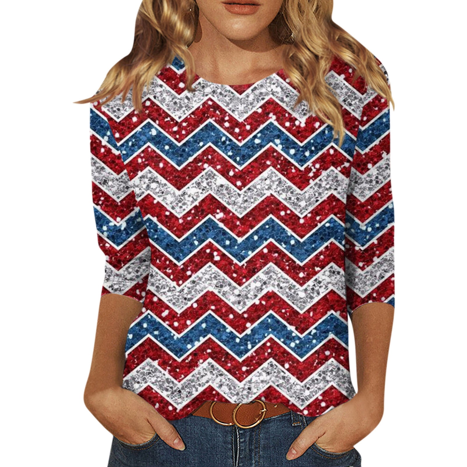 Pmuybhf Female 4 July Womens Long Sleeve Tops Plus Size Dressy Women