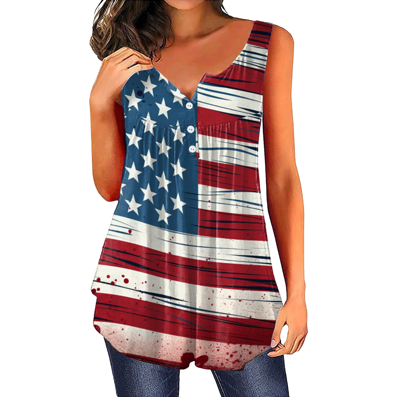 Pmuybhf Female 4 July Womens Shirts Plus Size Sexy Women Summer Fashion