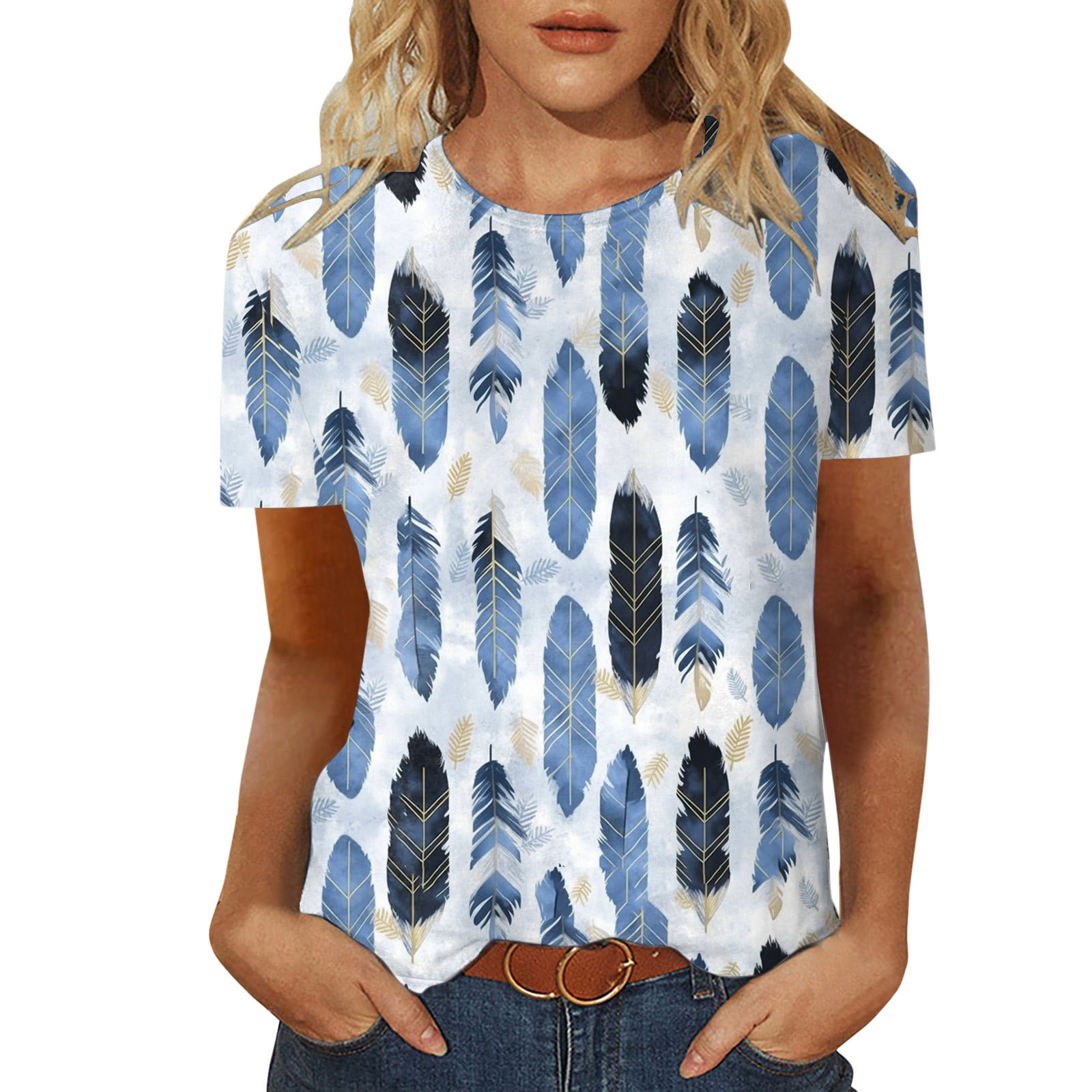 Pmuybhf Female 4 July Womens Tops Fall 2024 Plus Women Summer Round
